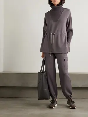 Varley Suffolk Ribbed-knit And Doublesoft Jersey Turtleneck Sweatshirt - Purple