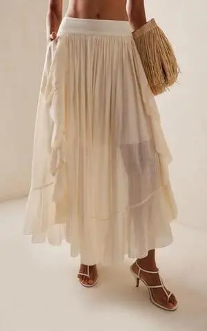 Zimmermann Acacia Ruffled Cotton Maxi Skirt