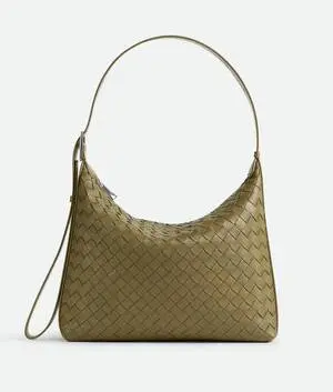 Bottega Veneta Intrecciato Deer Small Traveler Hobo Bag - Algae