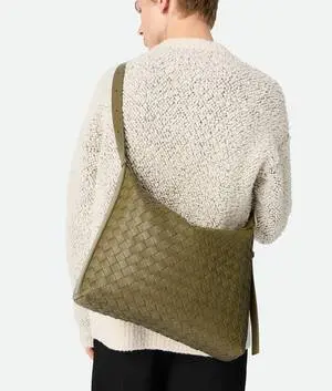 Bottega Veneta Intrecciato Deer Small Traveler Hobo Bag - Algae