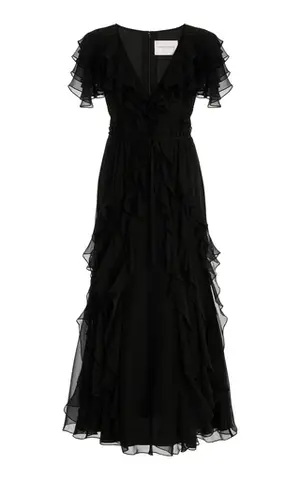 Carolina Herrera Silk Chiffon Midi Dress With Ruffles