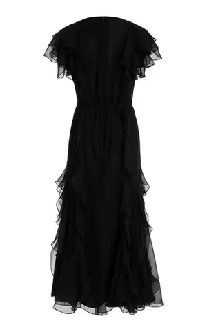 Carolina Herrera Silk Chiffon Midi Dress With Ruffles