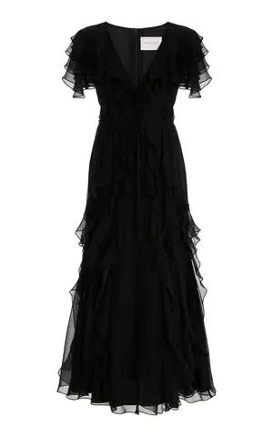 Carolina Herrera Silk Chiffon Midi Dress With Ruffles