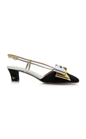 Valentino Garavani Bowow Leather-trimmed Slingback Pumps - Black