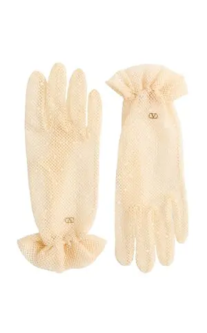 Valentino Garavani Vlogo Cotton-blend Tulle Gloves - Neutral