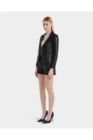 Rudsak Fitted Lambskin Leather Biker Jacket - Black
