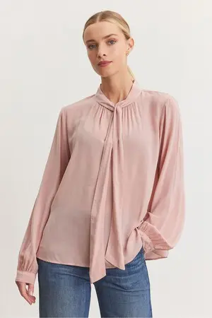 Velvet By Graham & Spencer Velvet By Graham & Spencer Gabrielle Tie Neck Blouse - Natural