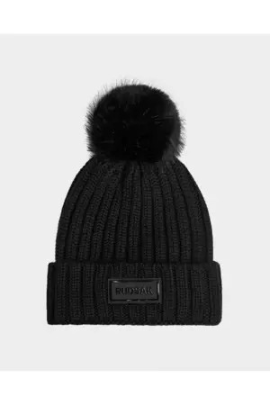 Rudsak Knit Beanie With Faux Fur Pom Pom - Black