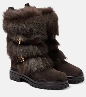 GIANVITO ROSSI Maverick Shearling-trimmed Biker Boots