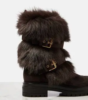 GIANVITO ROSSI Maverick Shearling-trimmed Biker Boots