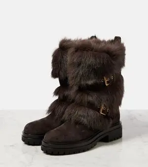 GIANVITO ROSSI Maverick Shearling-trimmed Biker Boots