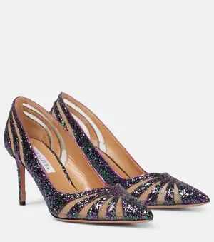 AQUAZZURA Spy 75 Glitter Mesh Pumps