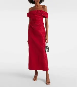 Staud Andrea Taffeta Midi Dress - Red