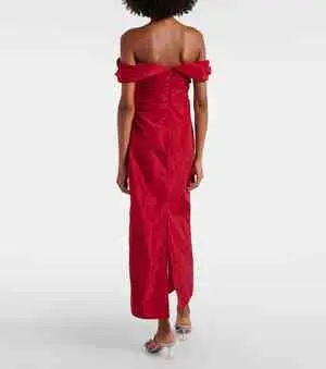 Staud Andrea Taffeta Midi Dress - Red