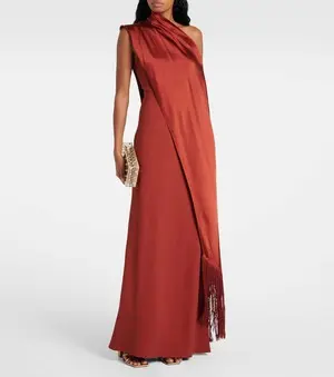 TALLER MARMO Berenson Fringed One-shoulder Gown - Orange