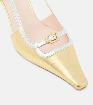 ROGER VIVIER Viv' Canard Metallic Leather Slingback Pumps - Gold