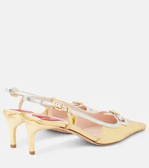 ROGER VIVIER Viv' Canard Metallic Leather Slingback Pumps - Gold