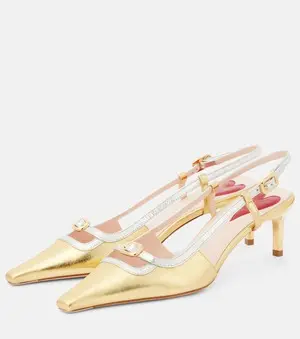 ROGER VIVIER Viv' Canard Metallic Leather Slingback Pumps - Gold