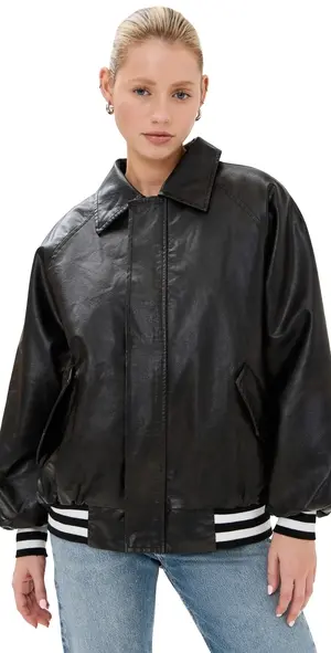 Lioness Faux Leather Bomber Jacket - Onyx