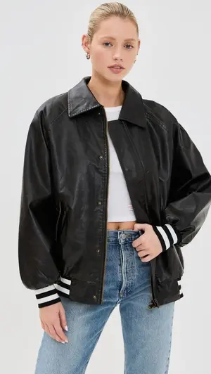Lioness Faux Leather Bomber Jacket - Onyx