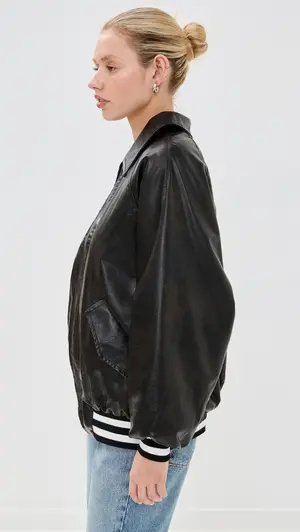 Lioness Faux Leather Bomber Jacket - Onyx