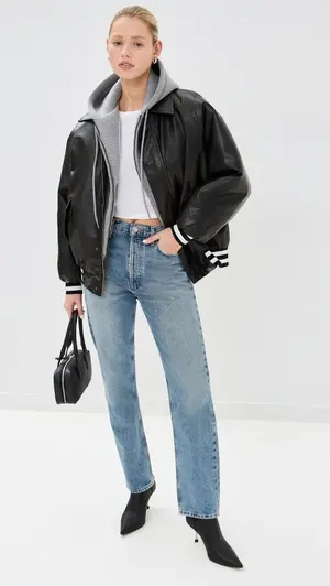 Lioness Faux Leather Bomber Jacket - Onyx