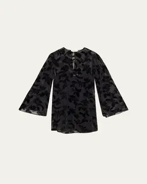 Chloé Floral Dévoré Velvet Puff-Sleeve Mini Dress - Black