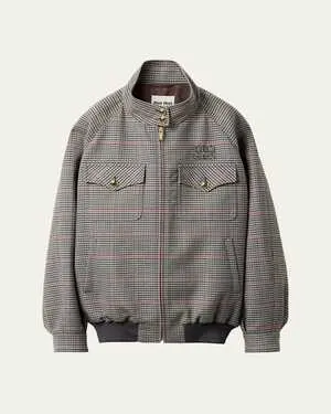 Miu Miu Check Oversized Zip Up Wool Bomber Jacket - Ardesia