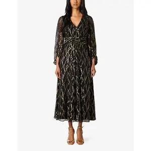RO&ZO V-neck Metallic Pattern Maxi Dress