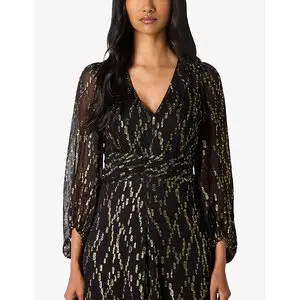 RO&ZO V-neck Metallic Pattern Maxi Dress