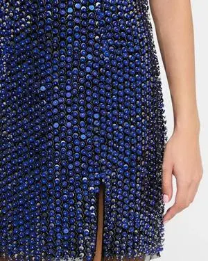 LIV FOSTER Wren Bead & Sequin Halter Mini Dress - Blue Multi
