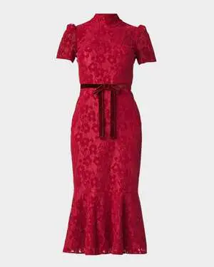 Shoshanna Pierre Floral Lace Midi Dress In Scarlett - 55% Off | Editorialist
