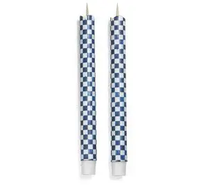 MACKENZIE-CHILDS As Is Set/2 Checked Flicker Taper Candles - One-color