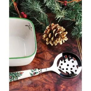 SPODE Christmas Tree Cranberry Server With Slotted Spoon