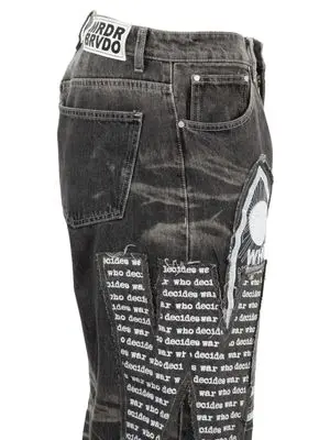 WHO DECIDES WAR Motif Patched Jeans