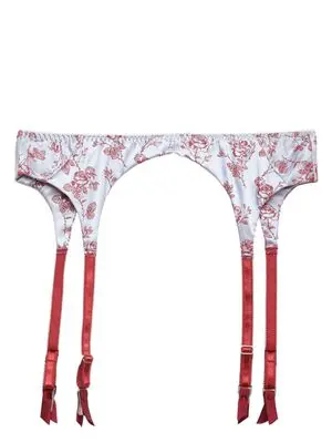 Fleur Du Mal Rose Jacquard Garter Belt - Blue