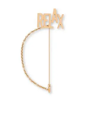 Moschino Relax-lettering Chain-detail Brooch - Gold