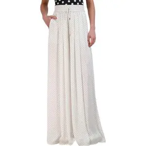 Bcbgmaxazria Womens Satin Polka Dot Wide Leg Pants - White