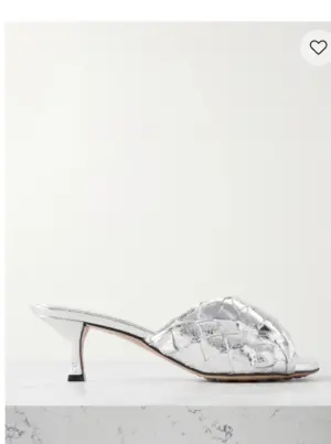 Bottega Veneta Blink Twisted Intrecciato Metallic Leather Mules - Silver