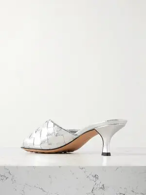 Bottega Veneta Blink Twisted Intrecciato Metallic Leather Mules - Silver