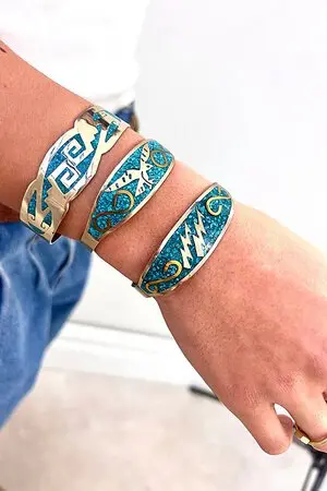 ANNA CORINNA Vintage Alpaca Silver And Ground Turquoise Cuff - Eagle