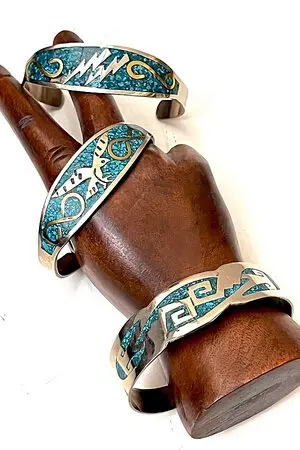 ANNA CORINNA Vintage Alpaca Silver And Ground Turquoise Cuff