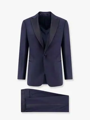 Giorgio Armani Virgin Wool Smoking With Satin Profiles - Blue