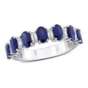 JULIANNA B. 14k Gold Sapphire And Diamond Anniversary Band - Blue Sapphire/white Gold