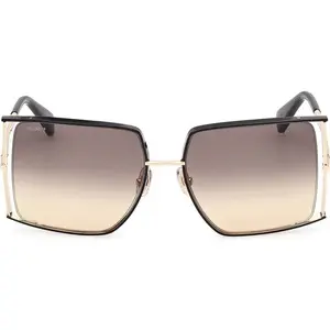 Max Mara 68mm Gradient Oversize Rectangle Sunglasses - Gold/ Black / Grad Smoke Peach