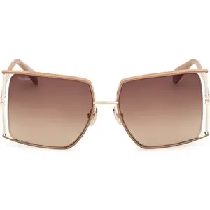 Max Mara 68mm Gradient Oversize Rectangle Sunglasses - Gold/ Camel Brown / Grad Brown