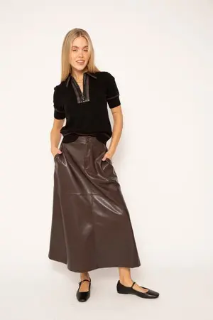 Central Park West Beatrix Vegan Leather Midi Skirt