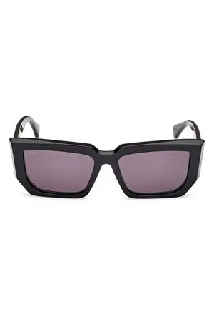Max Mara 54mm Rectangular Sunglasses - Shiny Black / Smoke Lenses