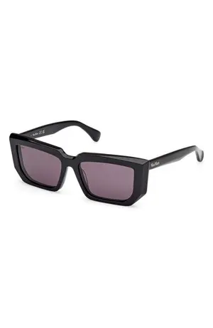 Max Mara 54mm Rectangular Sunglasses - Shiny Black / Smoke Lenses
