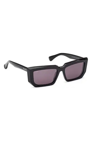Max Mara 54mm Rectangular Sunglasses - Shiny Black / Smoke Lenses